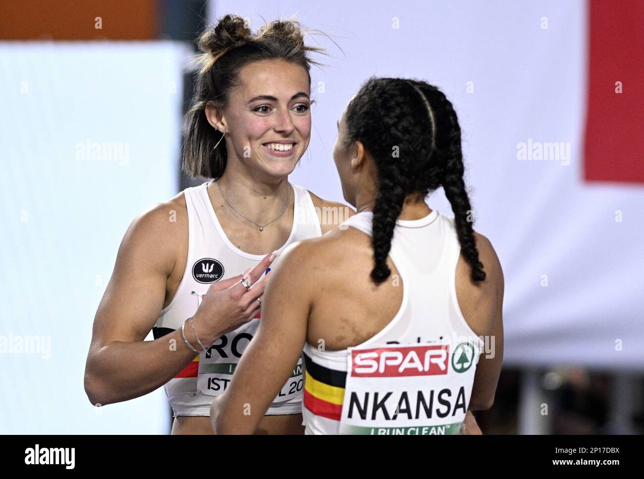 Belgian Rani Rosius and Belgian Delphine Nkansa celebrate a personal ...
