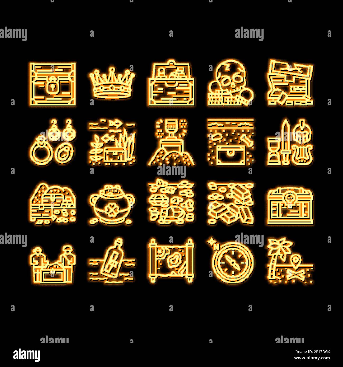 Treasure Golden Jewels In Chest neon glow icon illustration Stock ...