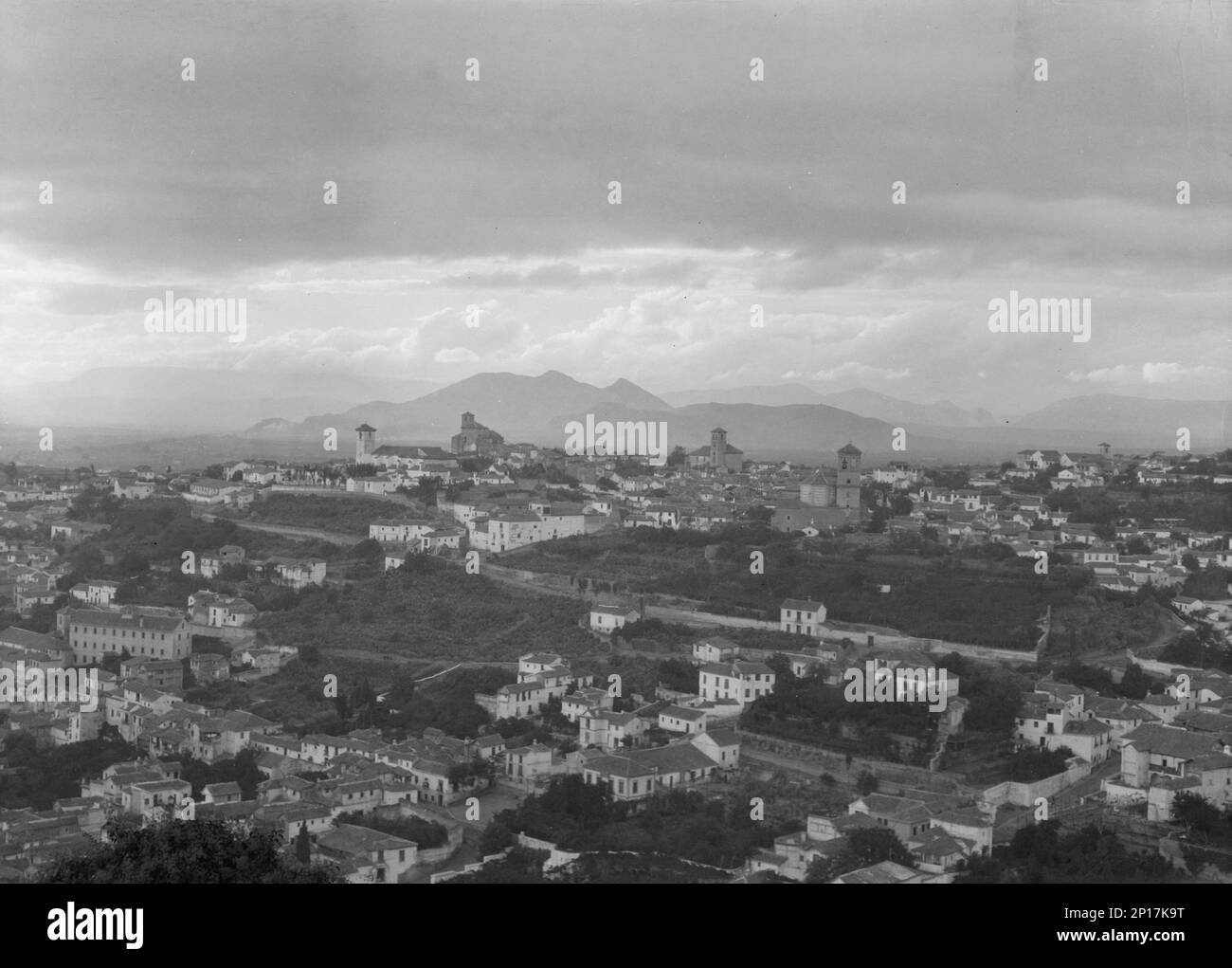 Travel views of Europe, between 1904 and 1938. Hilltop town, possibly ...