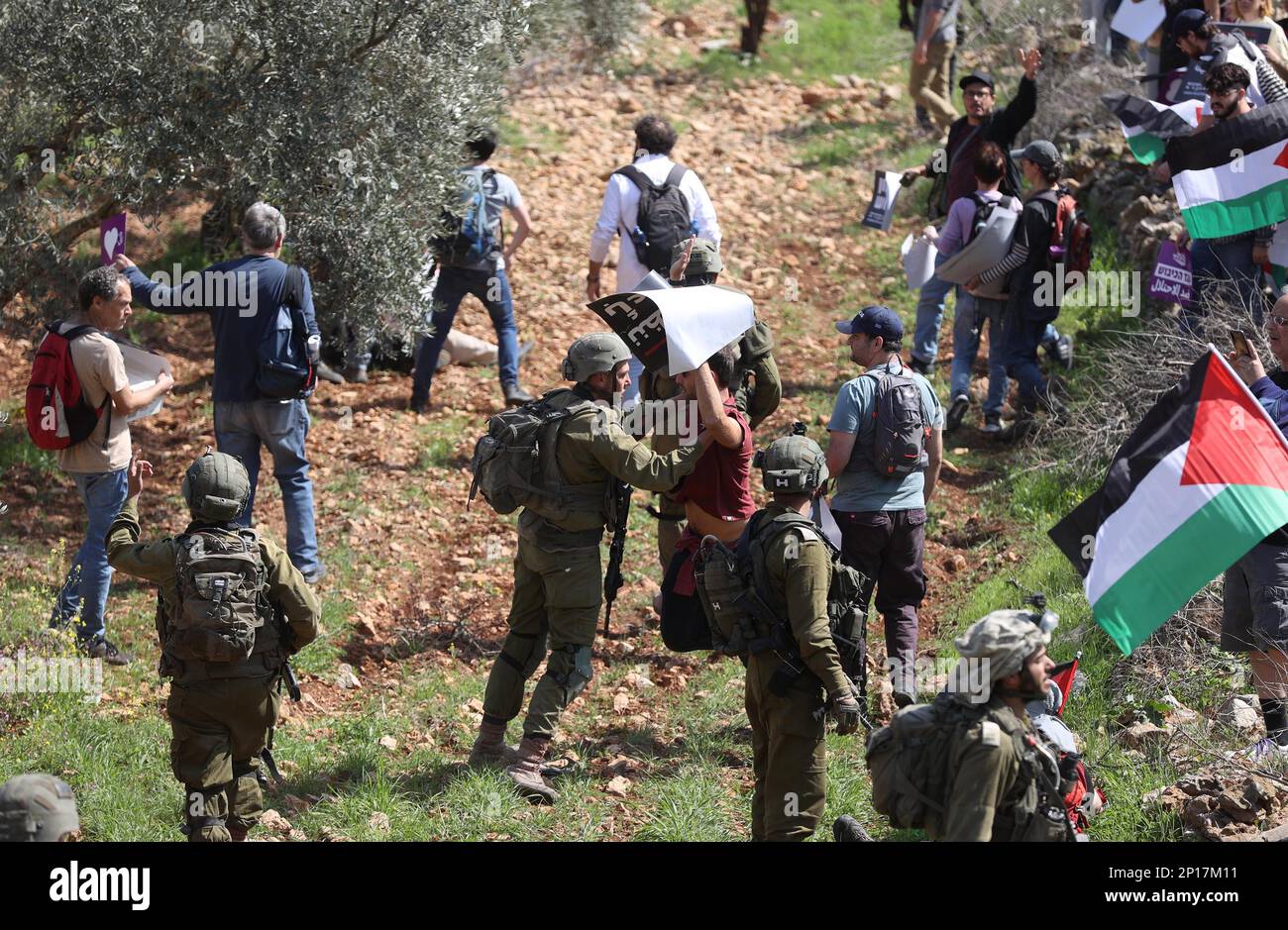 Hawara, West Bank city of Nablus. 3rd Mar, 2023. Protesters clash with ...