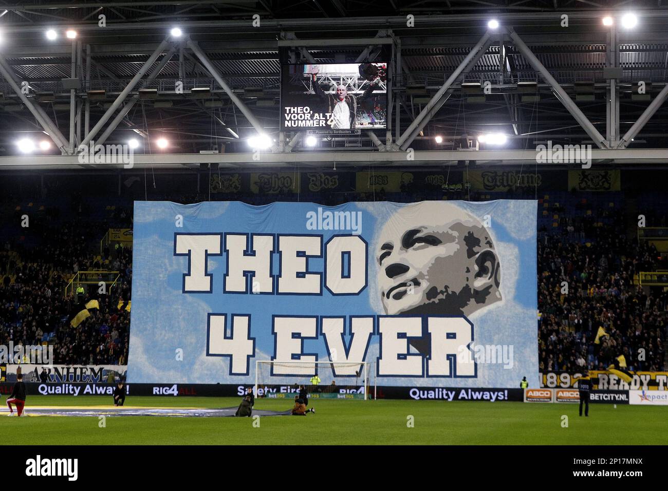 ARNHEM - Banner for Theo Bos ahead of the Dutch premier league match ...