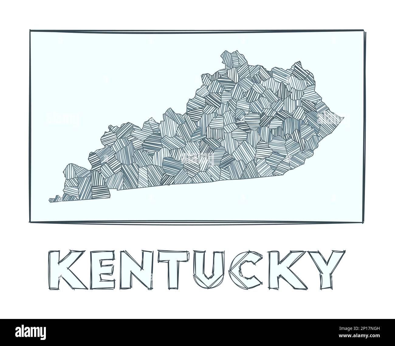 Sketch map of Kentucky. Grayscale hand-drawn map of the US state ...