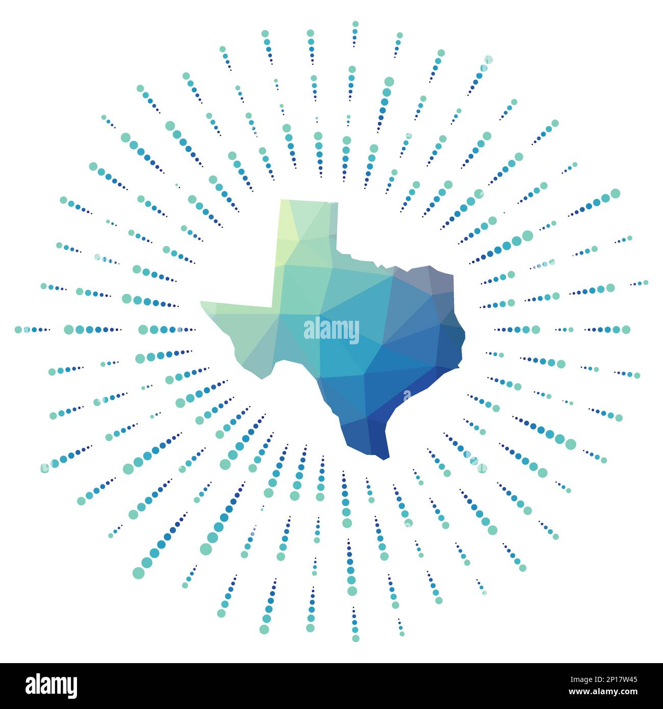 Shape of Texas, polygonal sunburst. Map of the us state with colorful ...