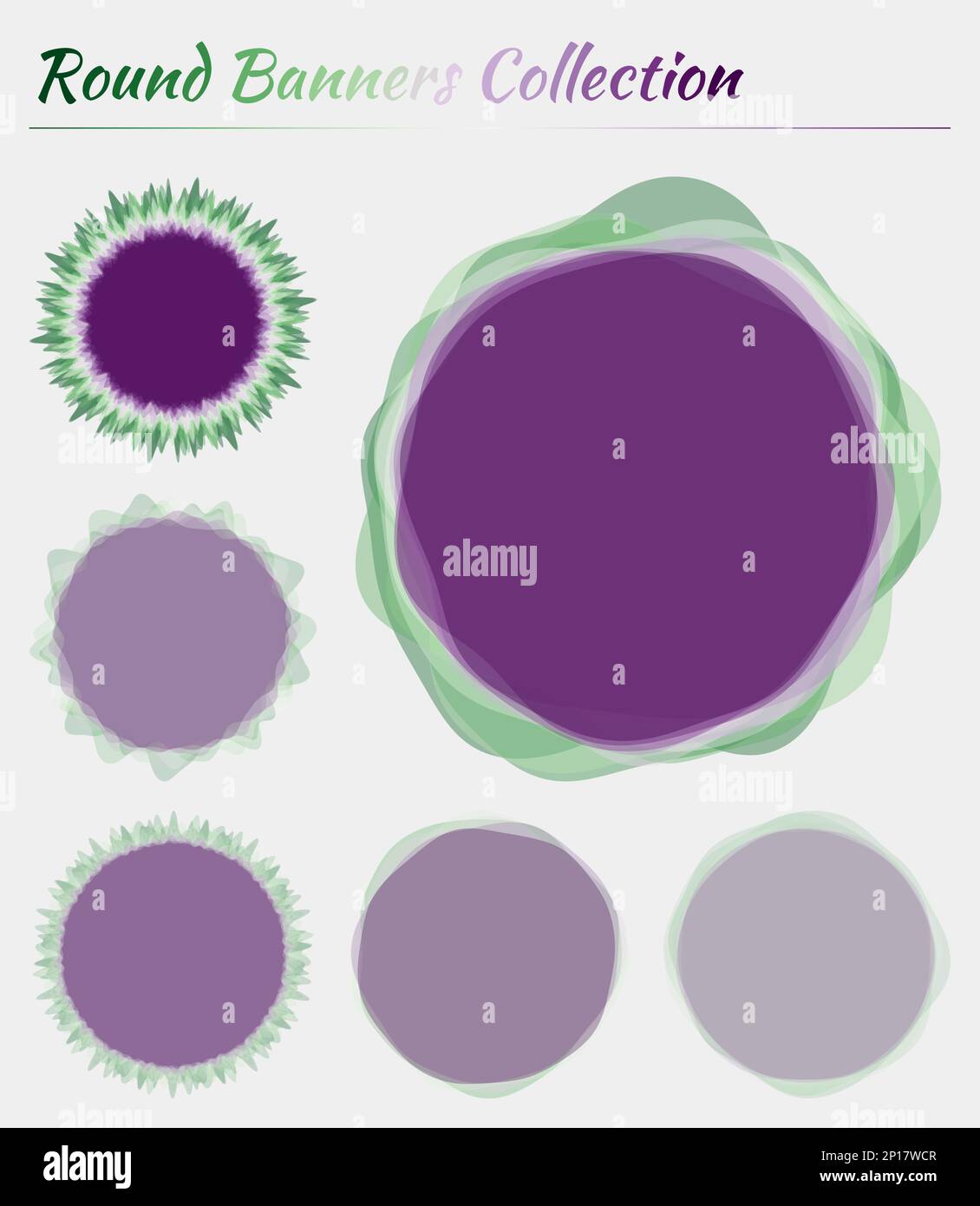 Round badges collection. Circular backgrounds in purple, red, and green ...