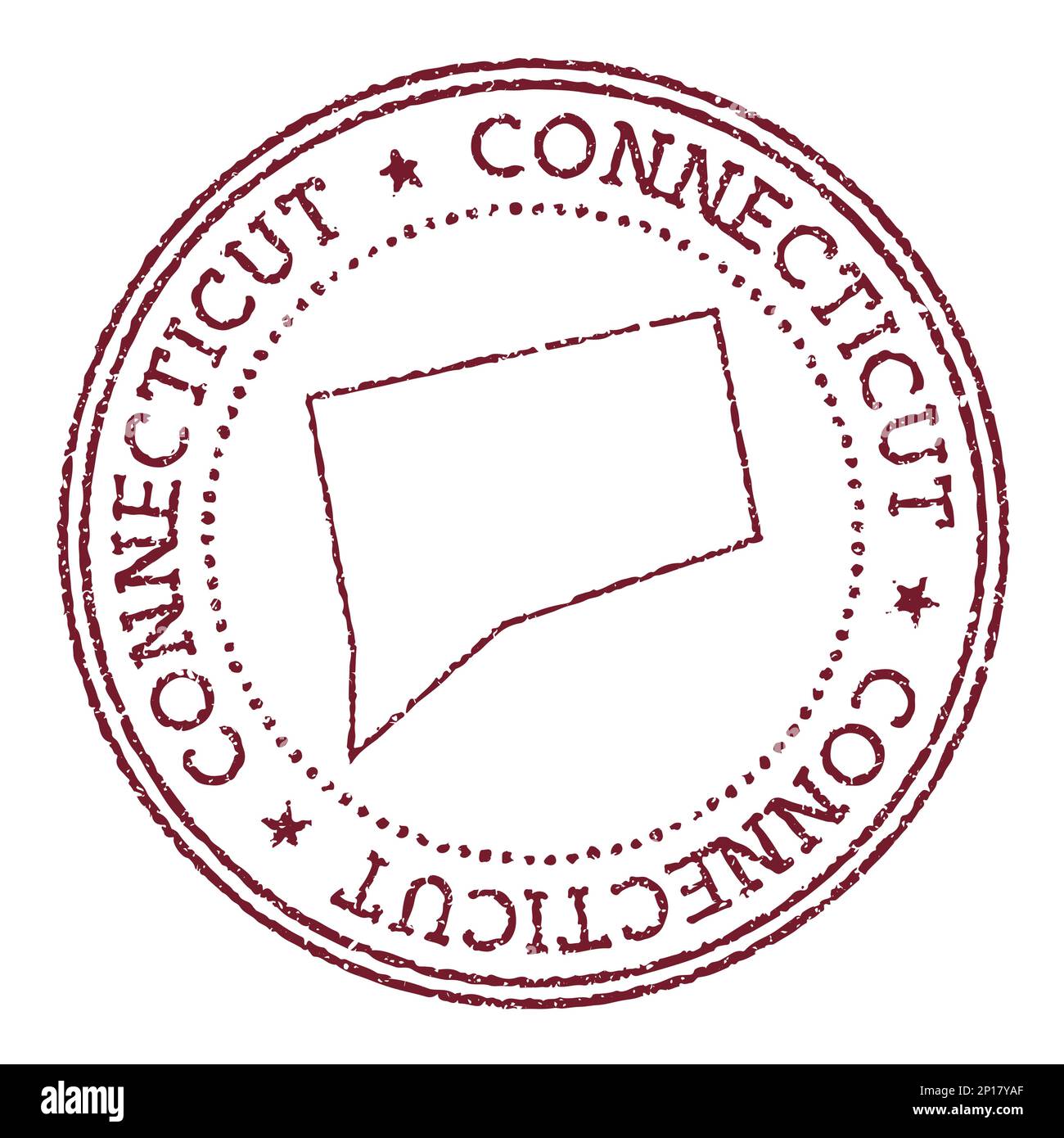 Connecticut round rubber stamp with US state map. Vintage red passport ...