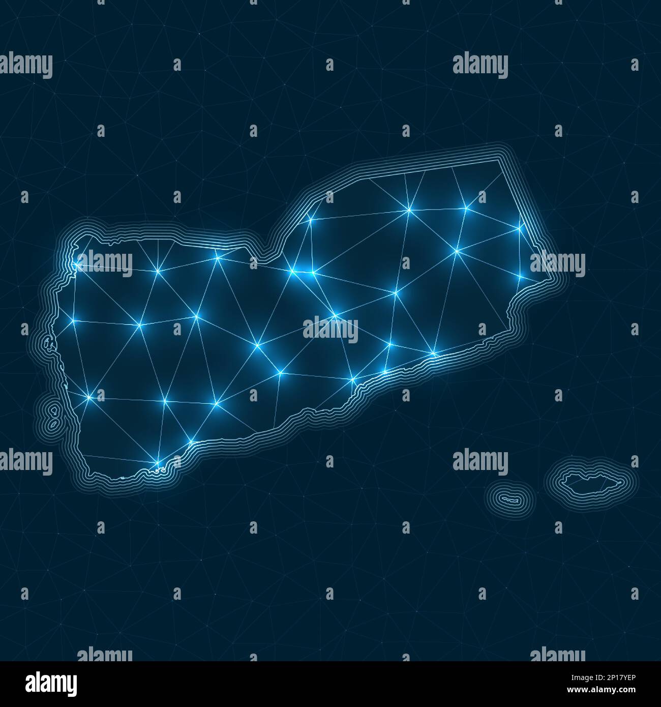 Yemen network map. Abstract geometric map of the country. Digital connections and ...