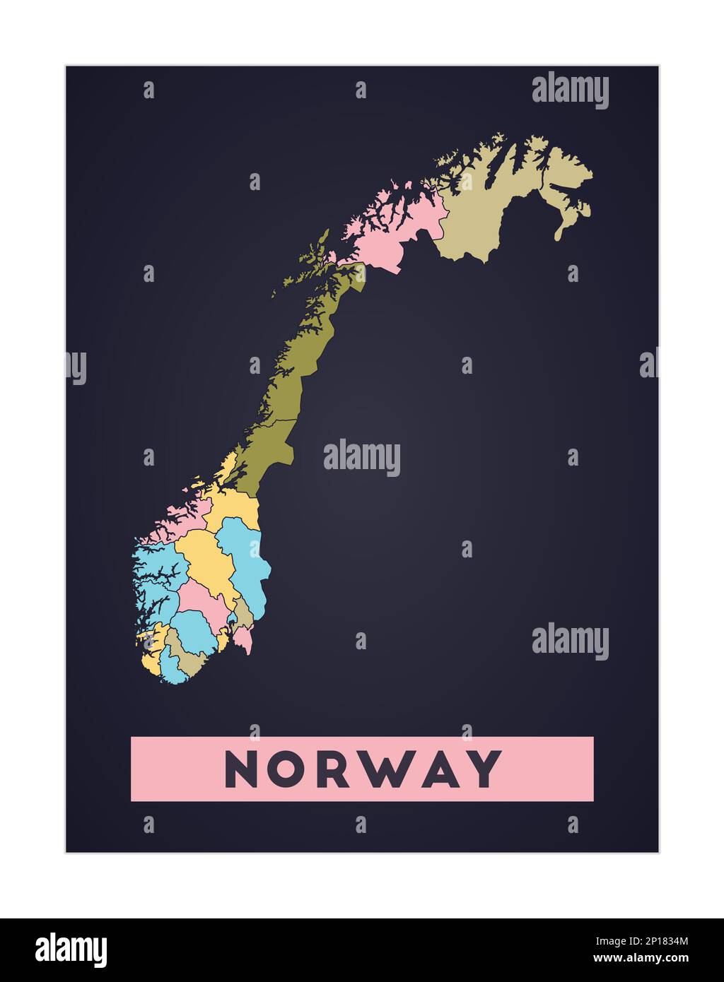 Norway map. Country poster with regions. Shape of Norway with country ...