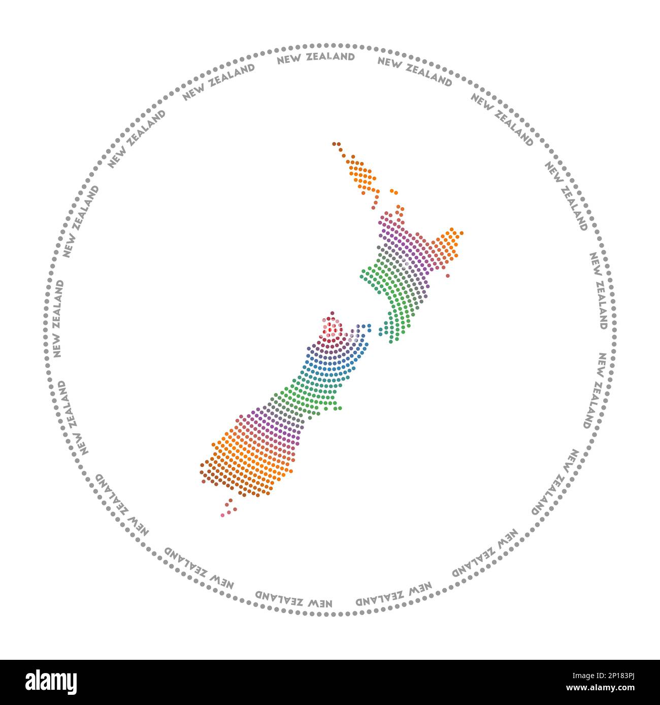New Zealand round logo. Digital style shape of New Zealand in dotted ... New Zealand round logo. Digital style shape of New Zealand in dotted ...