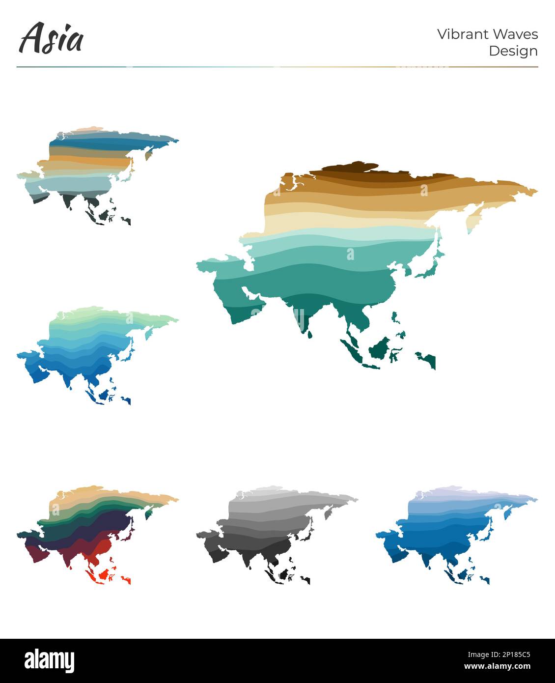 Set of vector maps of Asia. Vibrant waves design. Bright map of ...