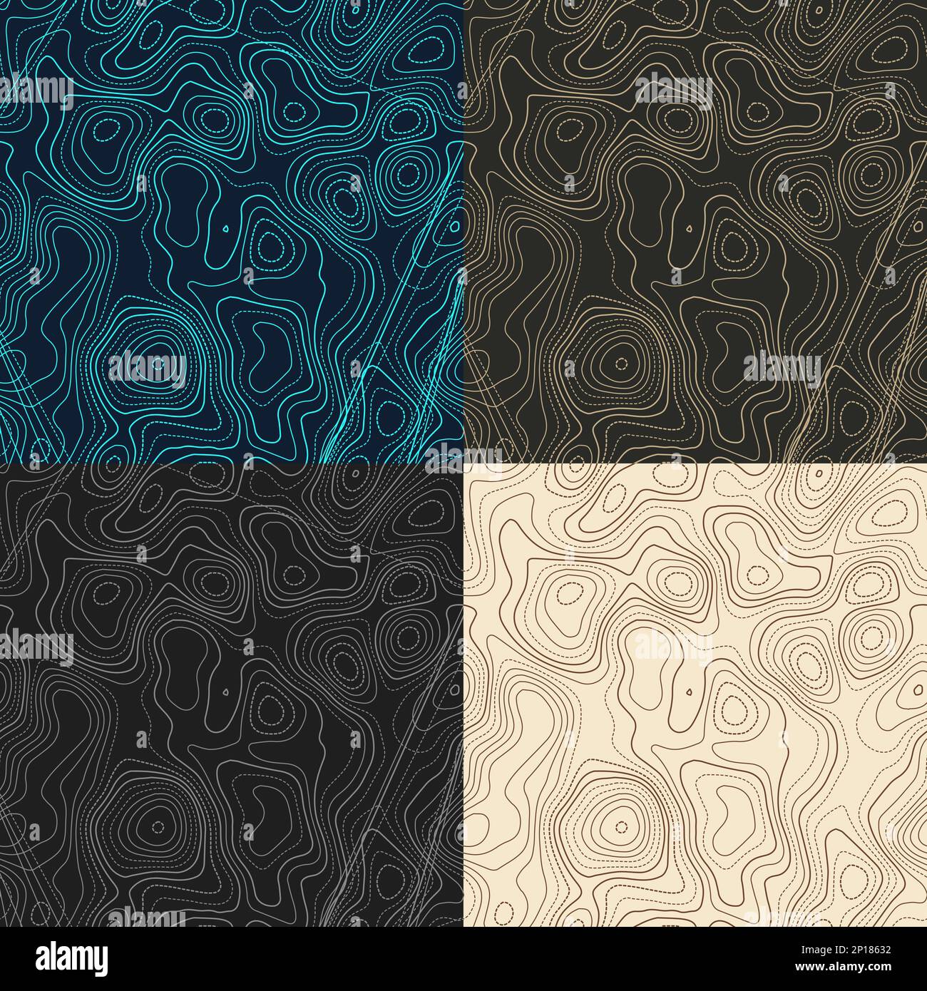 Topography patterns. Seamless elevation map tiles. Artistic isoline ...