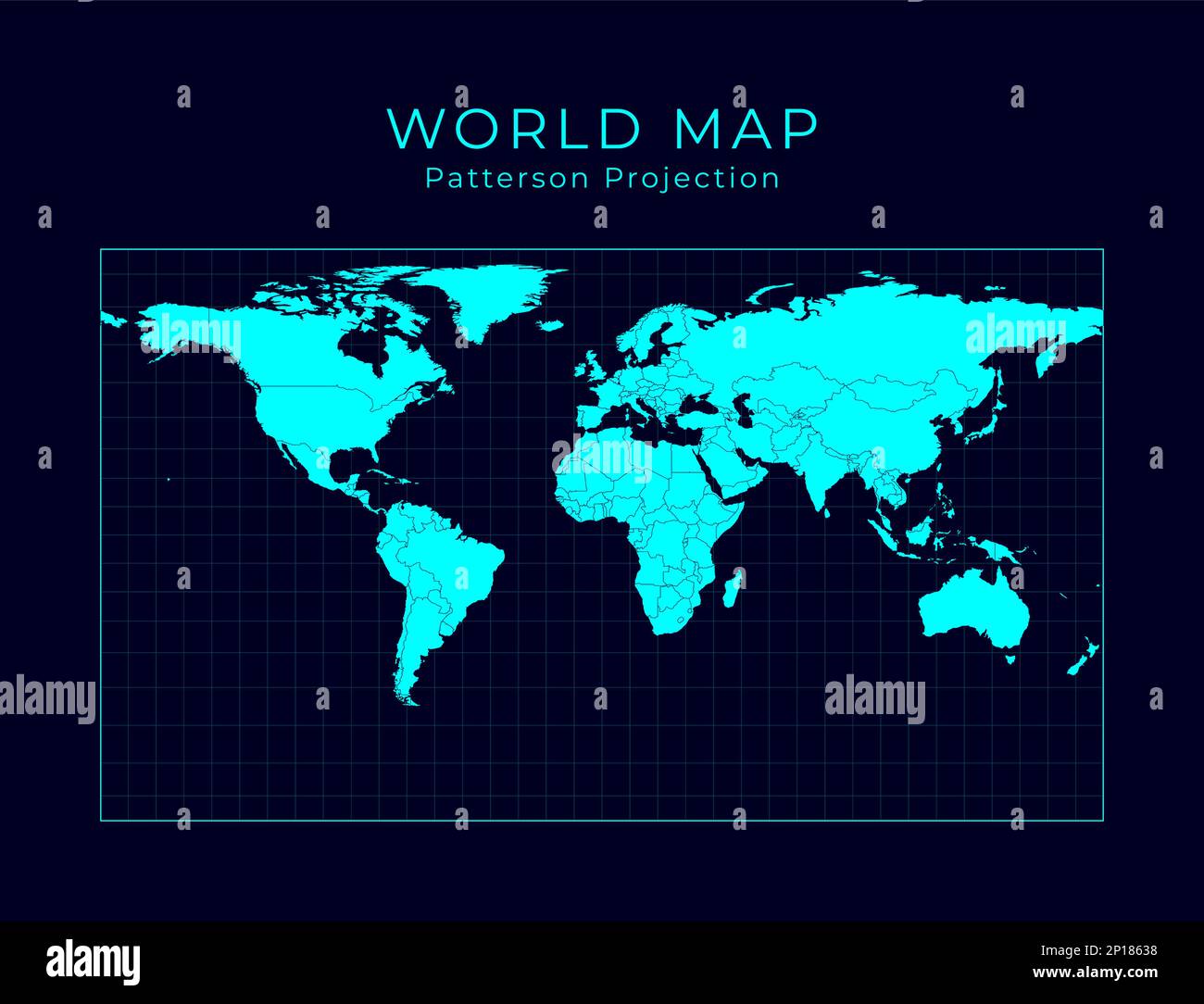Map of the World. Patterson cylindrical projection. Futuristic ...
