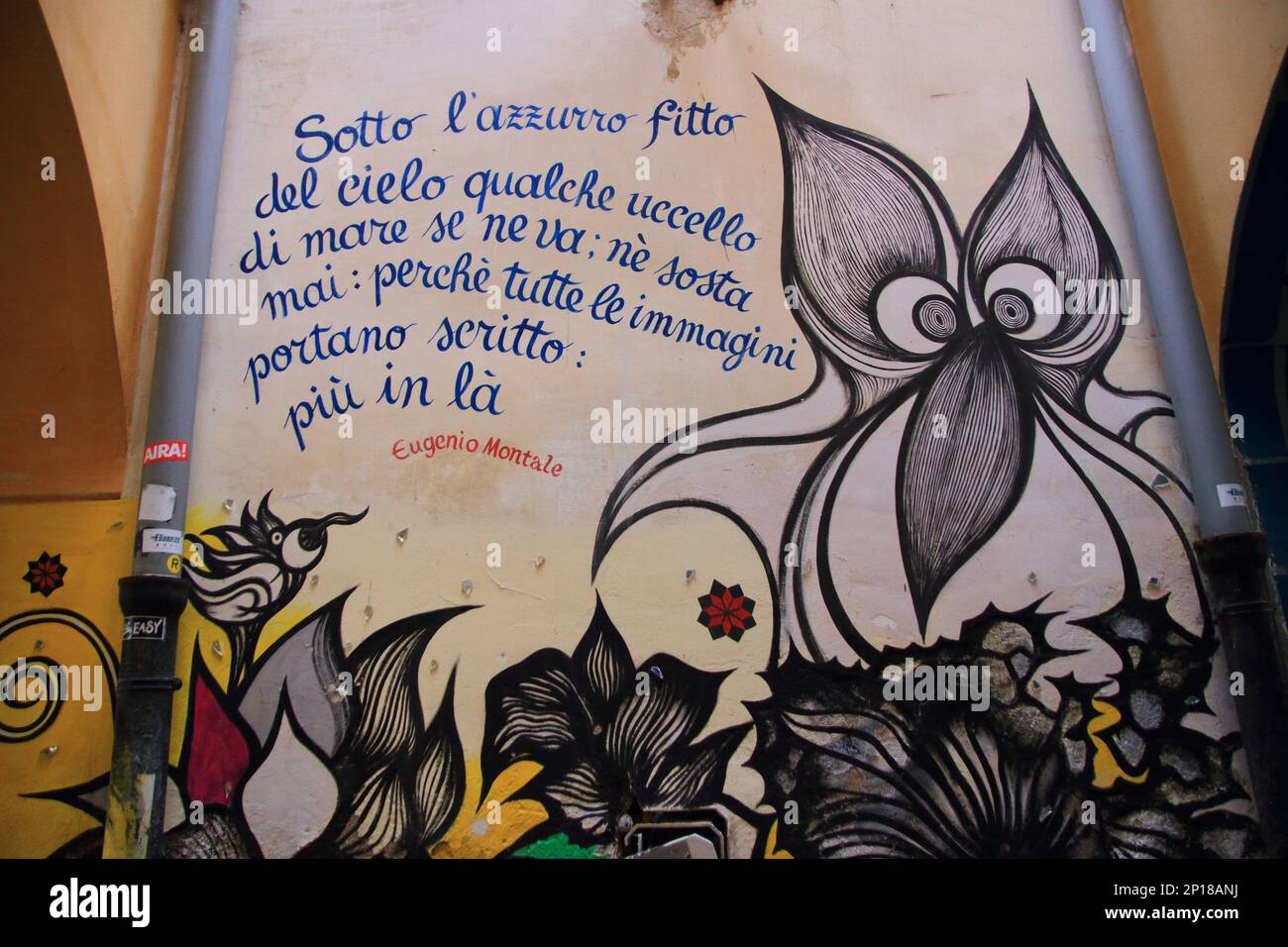 Pieces of ancient poems painted on the walls of the historic center of ...