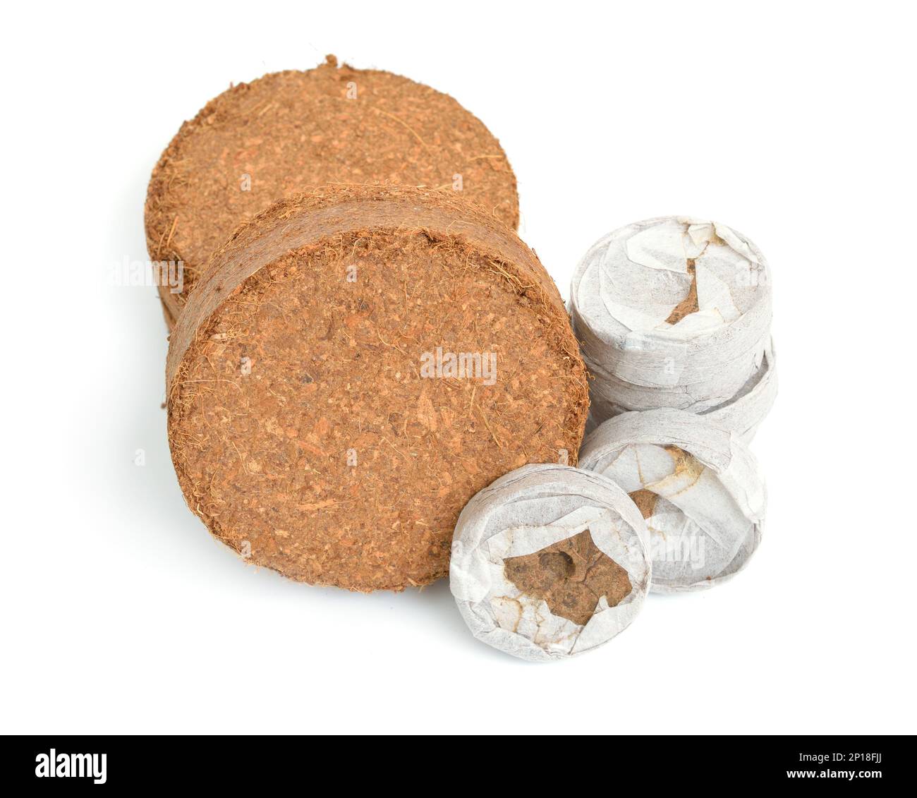Coconut Coir substrate. Pressed briquette with tabletes. Isolated on ...