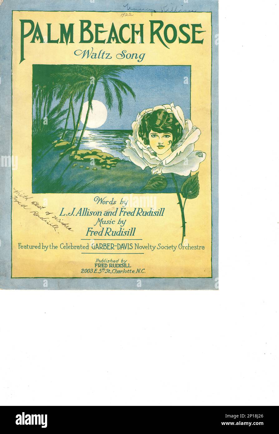 Palm Beach Rose Waltz Song, 1922 sheet music Stock Photo - Alamy
