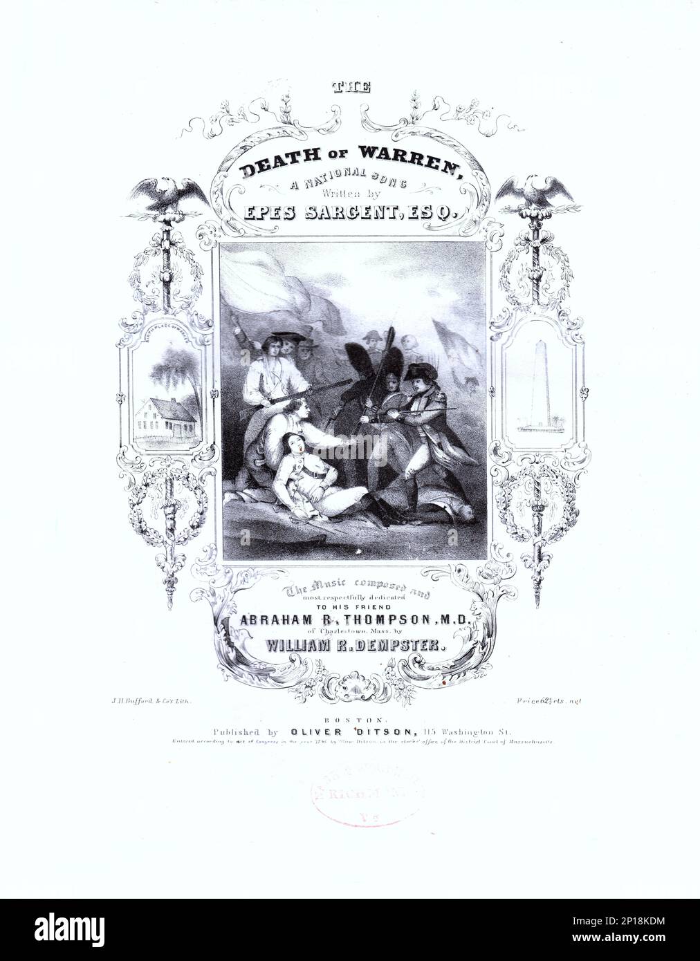 The Death of Warren, 1845 lithographed sheet music Stock Photo - Alamy