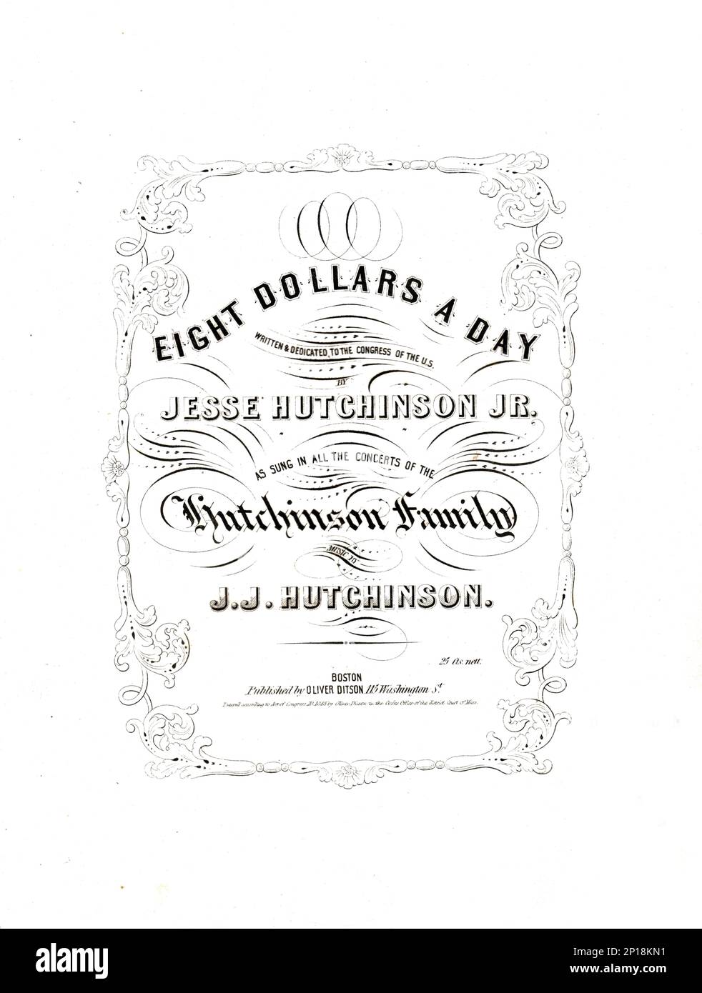 Eight Dollars a Day, 1848 Sheet Music of the Hutchinson's Stock Photo ...