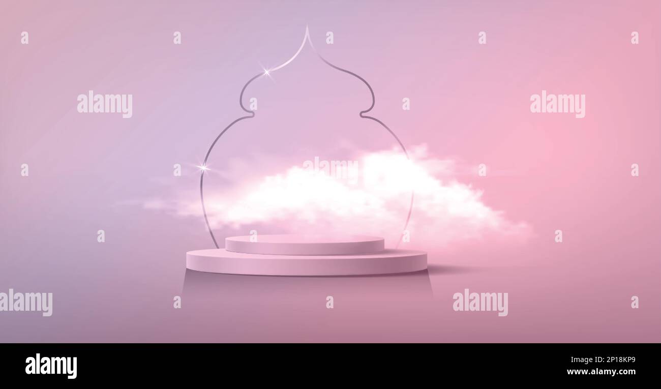 Luxury Islamic Podium with gold traditional islamic window with fluffy ...