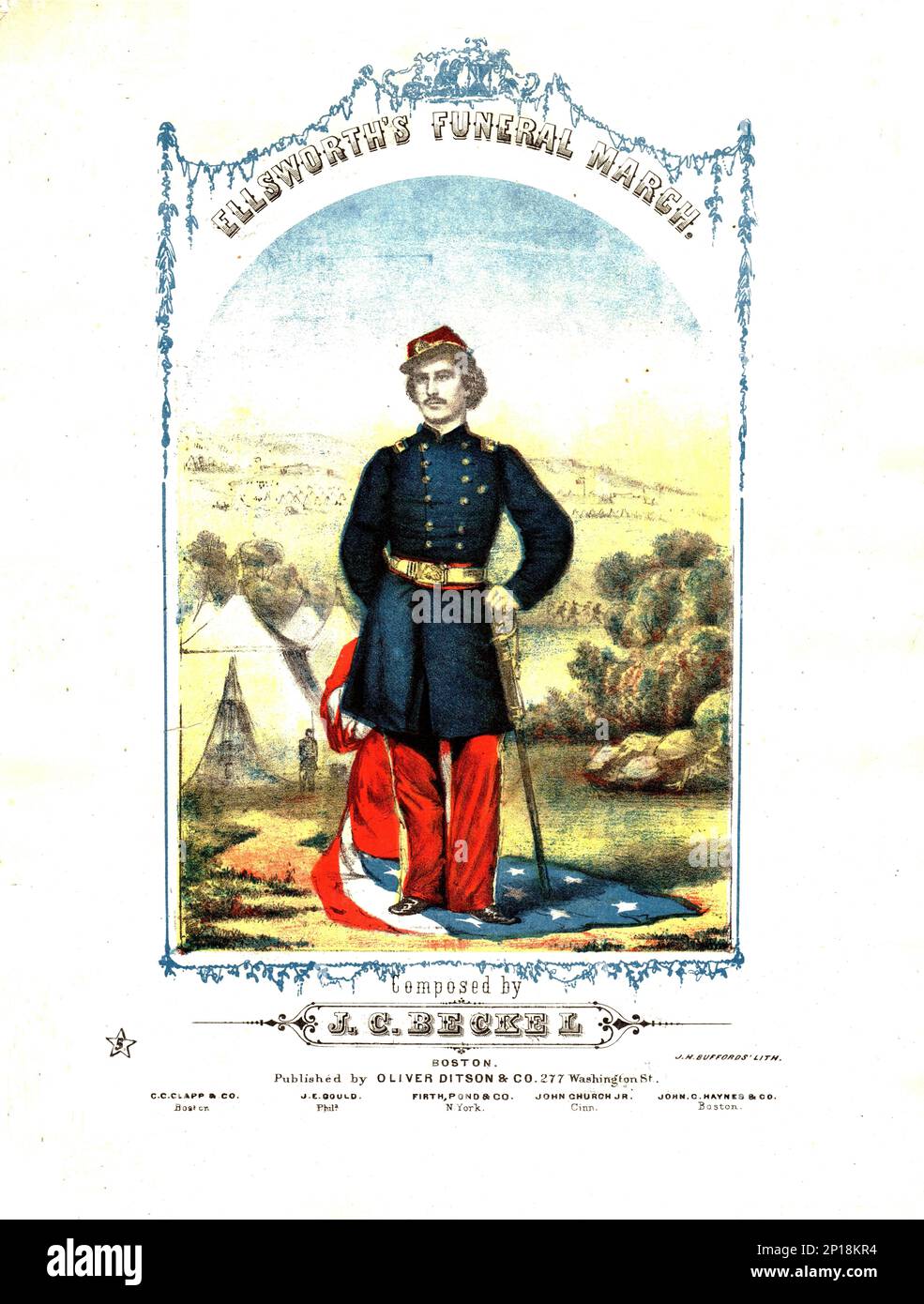 Elsworth's Funeral March, 1861 Civil War chromolithographed sheet music ...