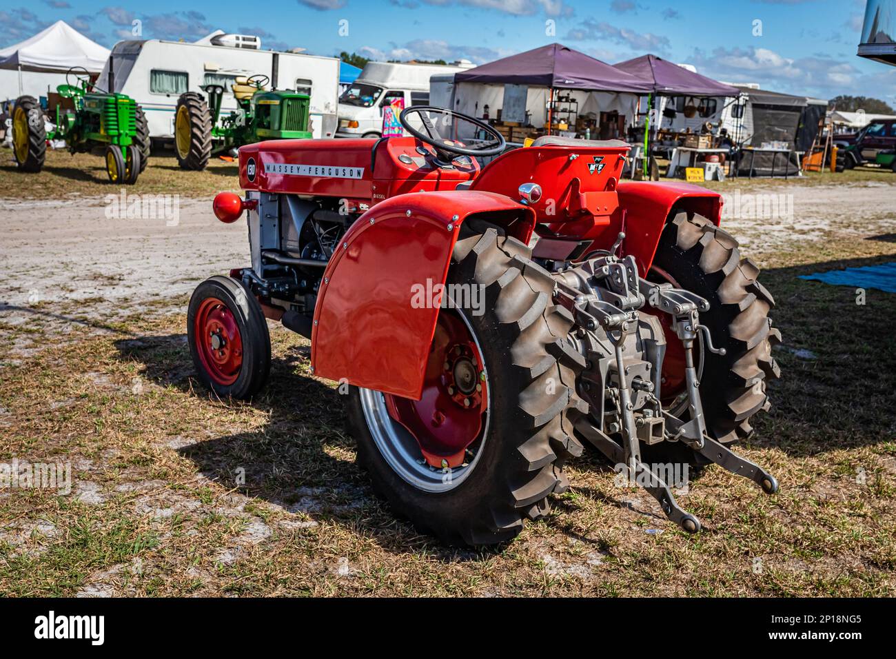 Fort Meade, FL - February 24, 2022: High perspective rear corner view of a 1967 Massey Ferguson ...