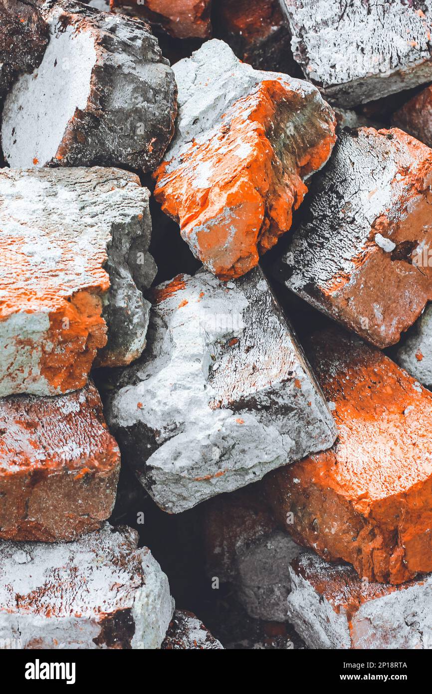 Background made of bricks. Bricks at a construction site Stock Photo ...