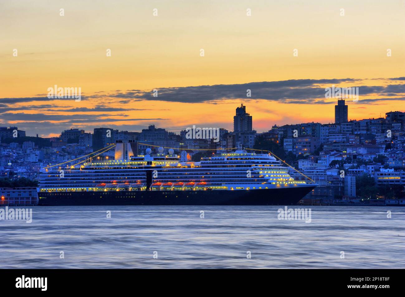 one of the istanbul evening views with cruise on galata port Stock ...