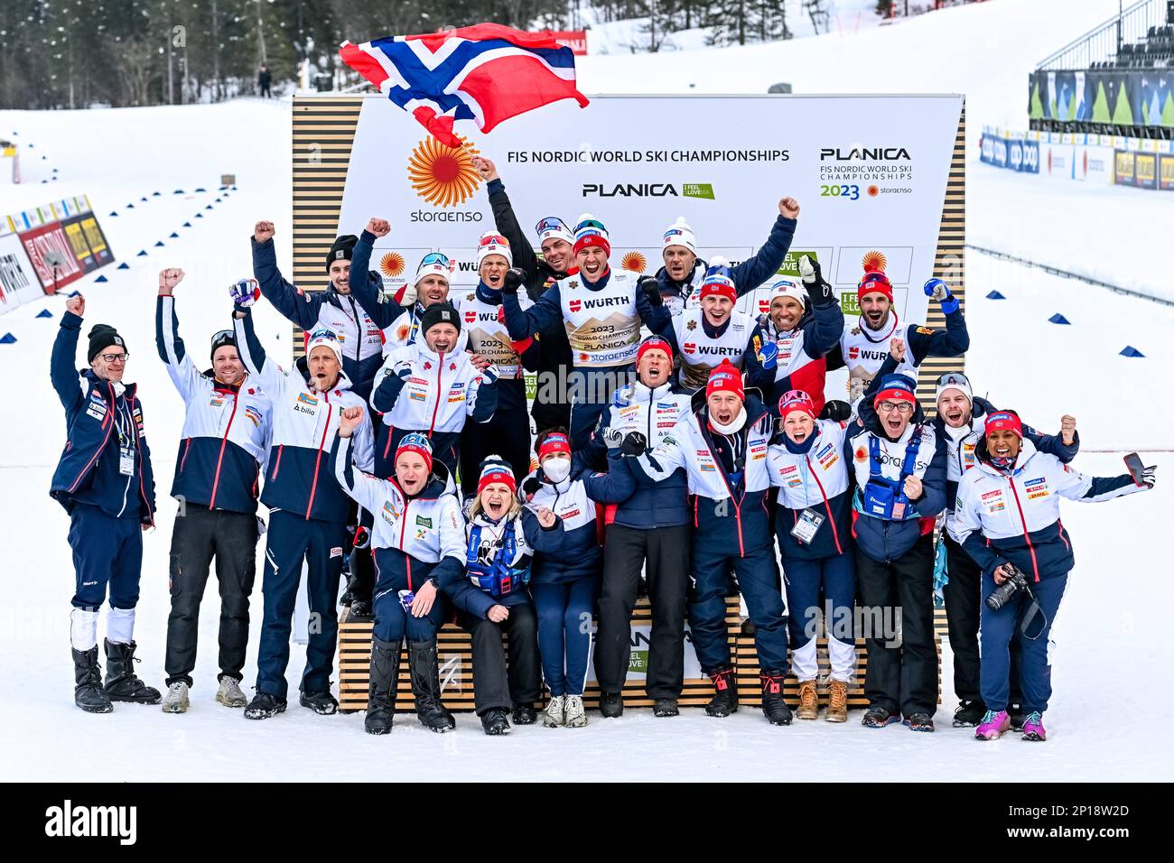 Members of team Norway with their whole team celebrate their victory ...