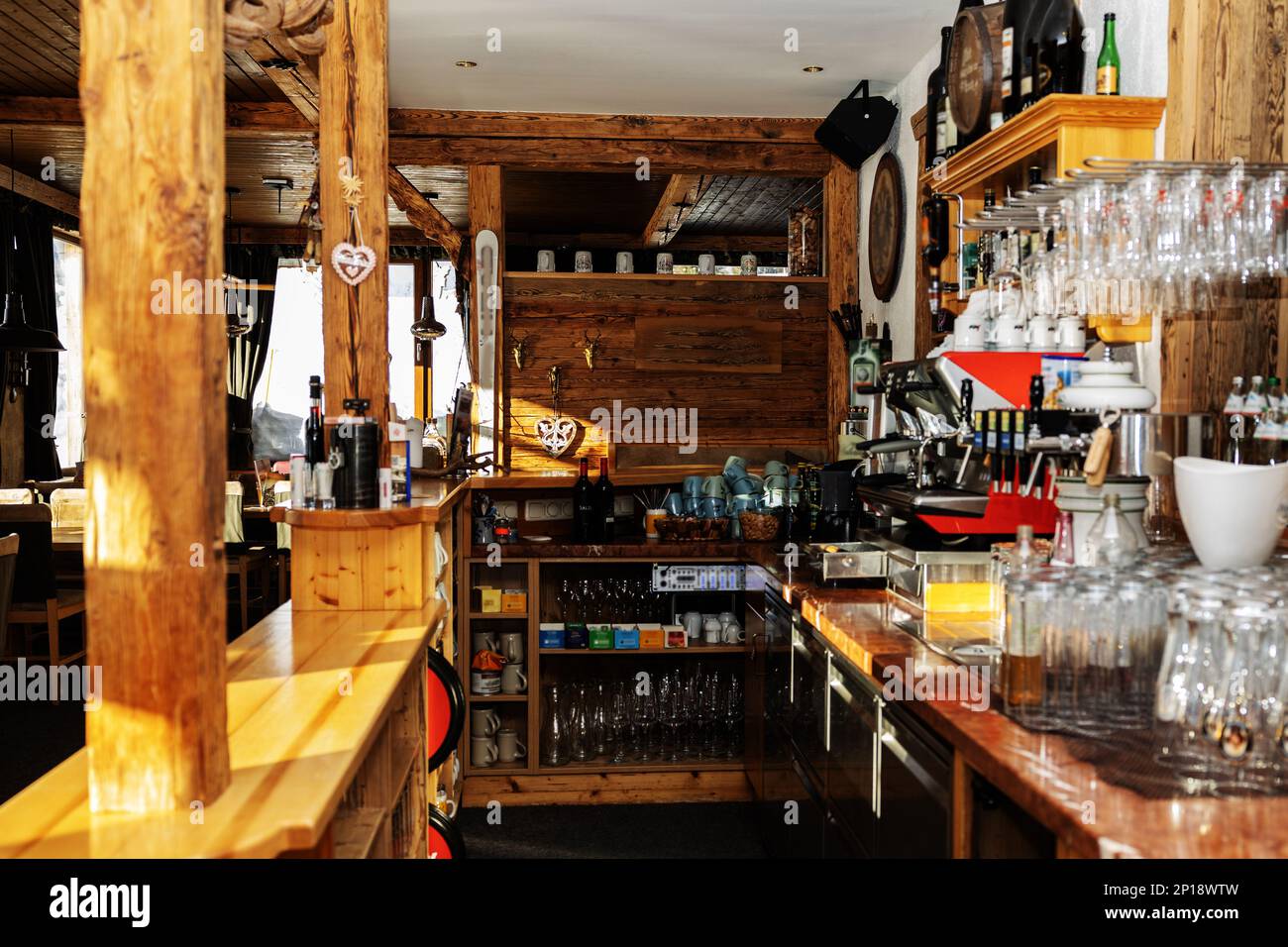 Bar with drinks in an Alpine restaurant, Austria Stock Photo - Alamy