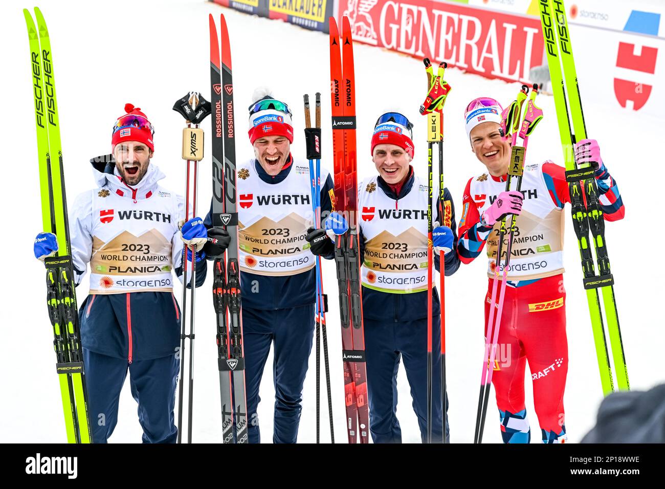 Members of team Norway celebrate their victory during the Cross Country ...