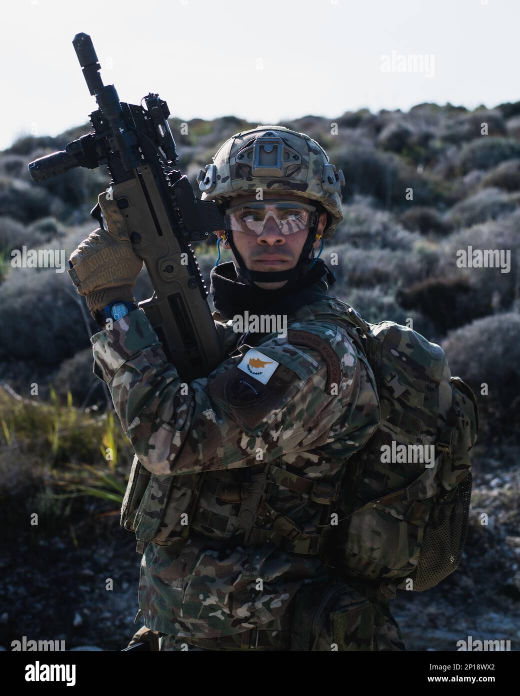 A Cypriot soldier prepares to conduct a patrol during a squad-level ...