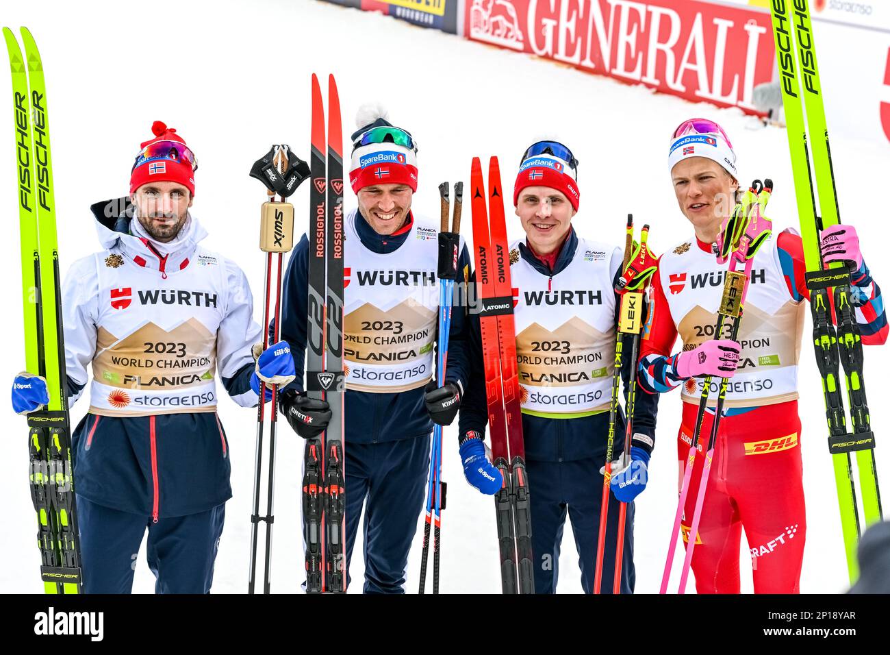 Members of team Norway celebrate their victory during the Cross Country ...
