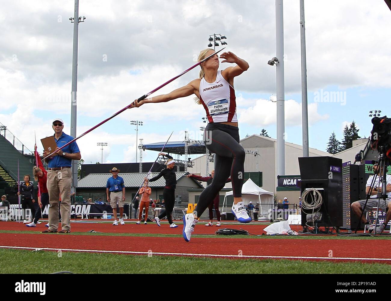 June 11, 2016: Payton Stumbaugh of Arkansas competes in the Javelin ...