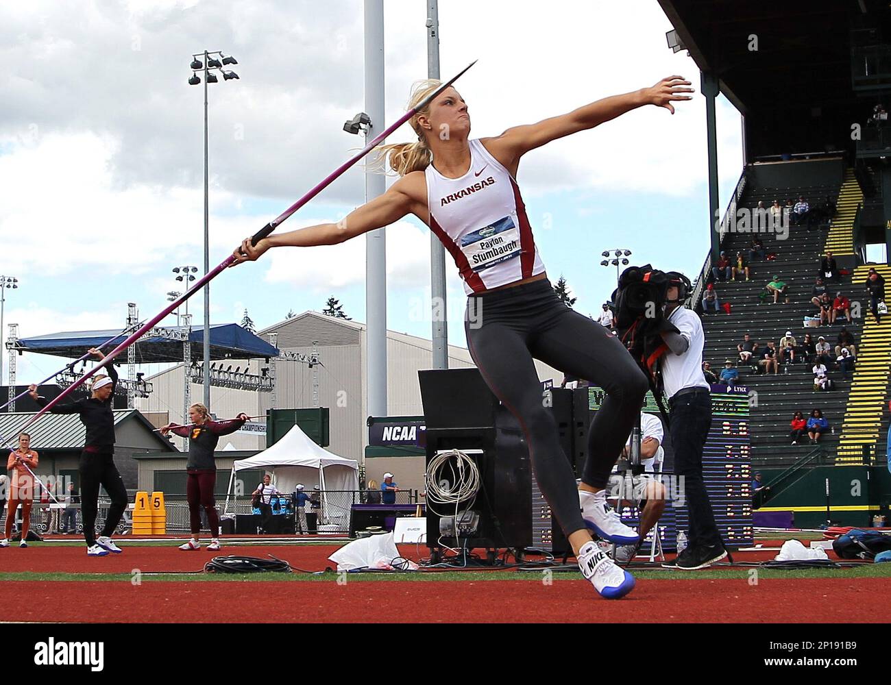 June 11, 2016: Payton Stumbaugh of Arkansas competes in the Javelin ...