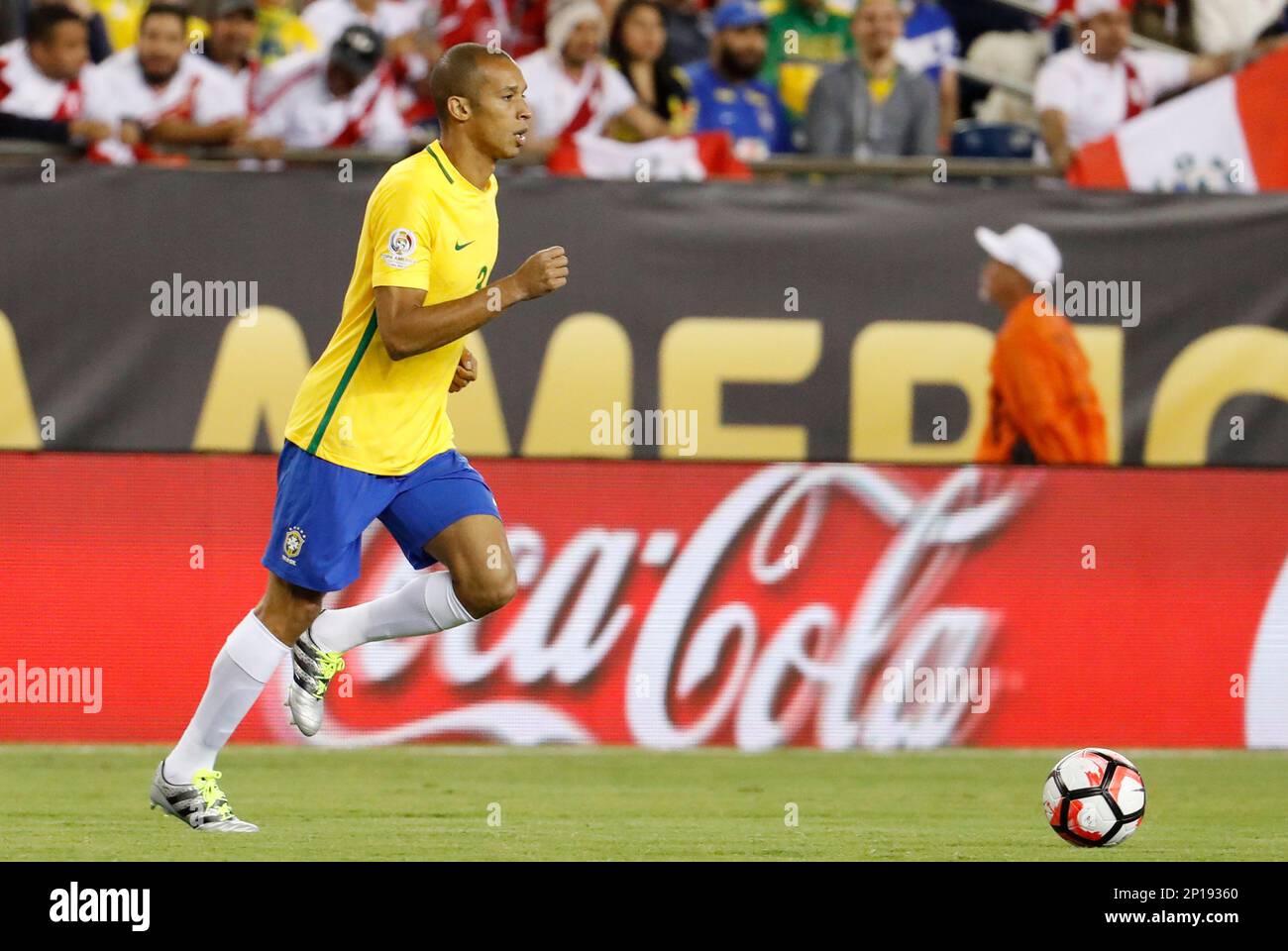 12 June 2016: Brazil defender Miranda (3) moves the ball. Peru defeated ...