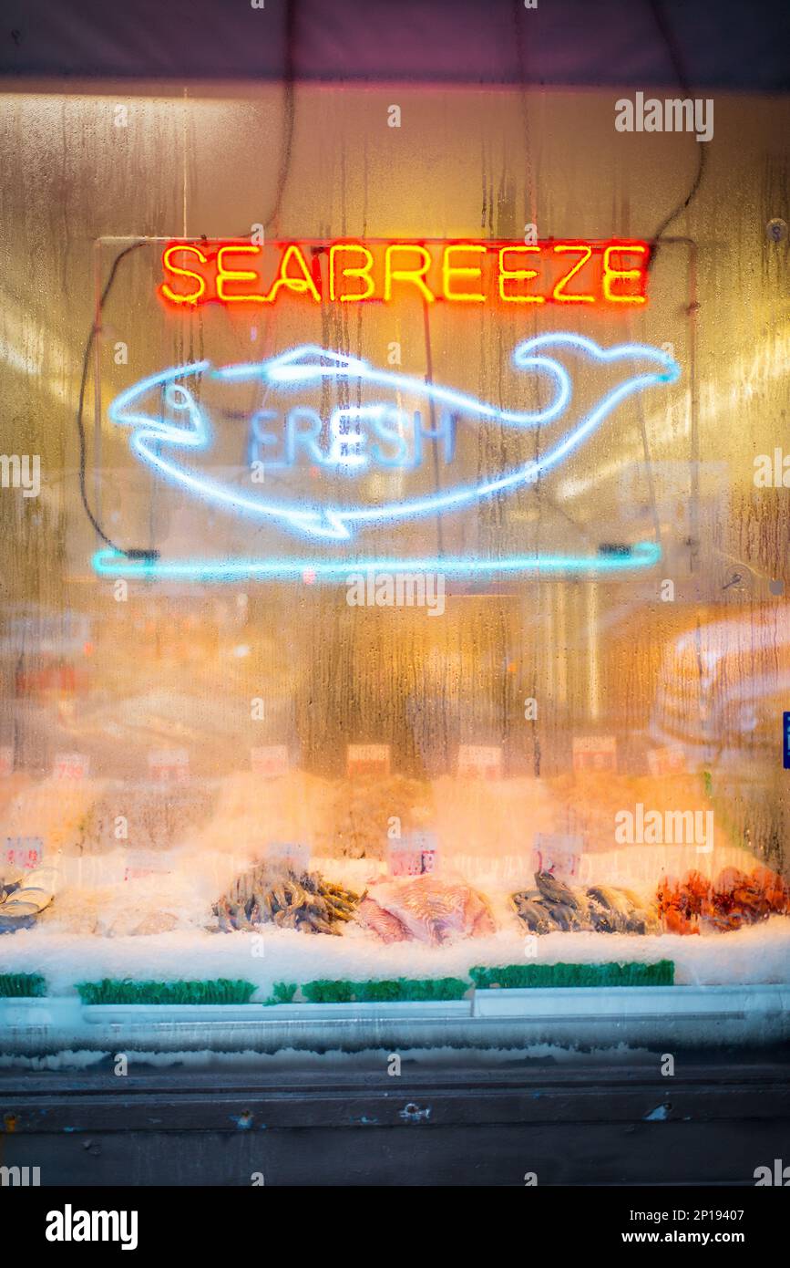 Fresh fish sign neon sign hi-res stock photography and images - Alamy