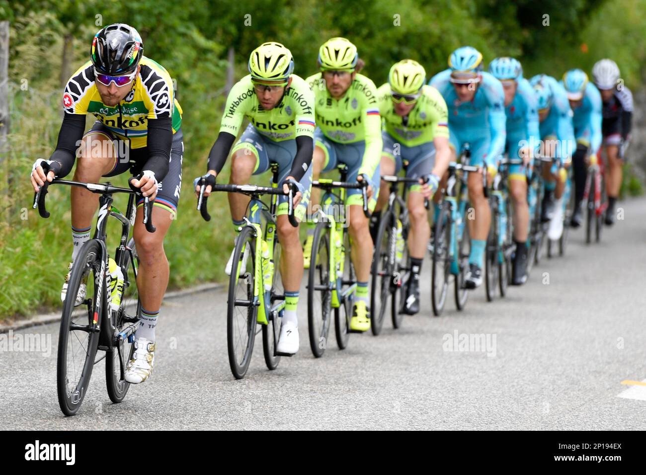 Peter Sagan from Slovakia of team Tinkoff, left, competes during the ...