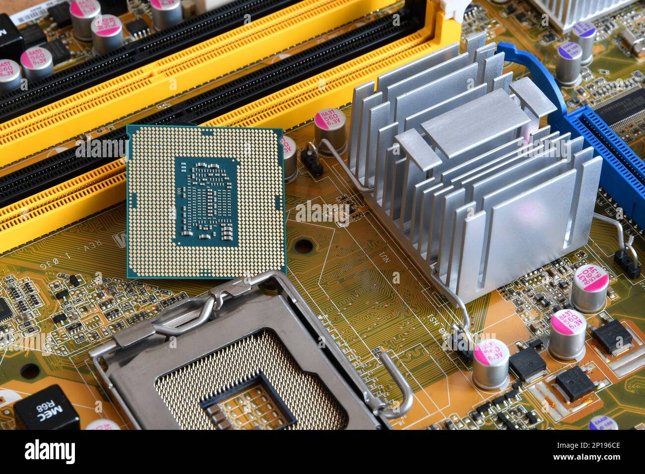 CPU socket and processor on the motherboard. Before installation ...