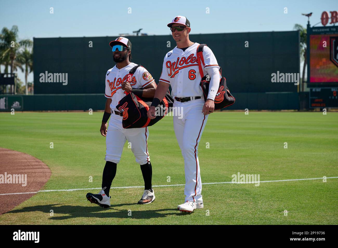 Baltimore Orioles Cedric Mullins (31) and Ryan Mountcastle (6) walk to ...