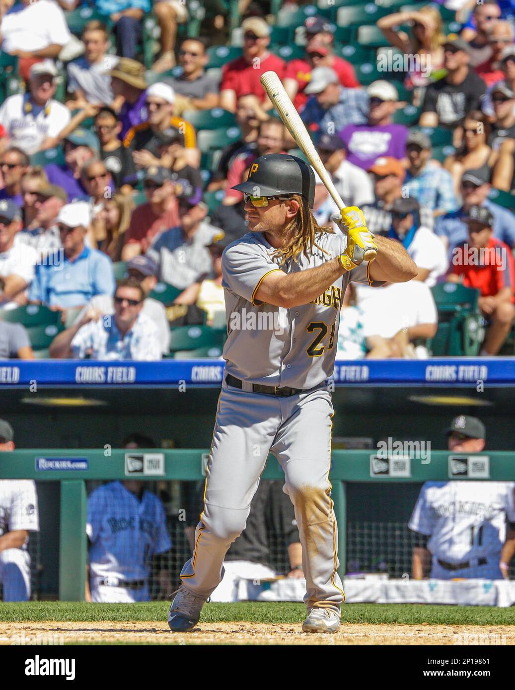 Pittsburgh Pirates first baseman John Jaso (28) waits for the pitch in ...