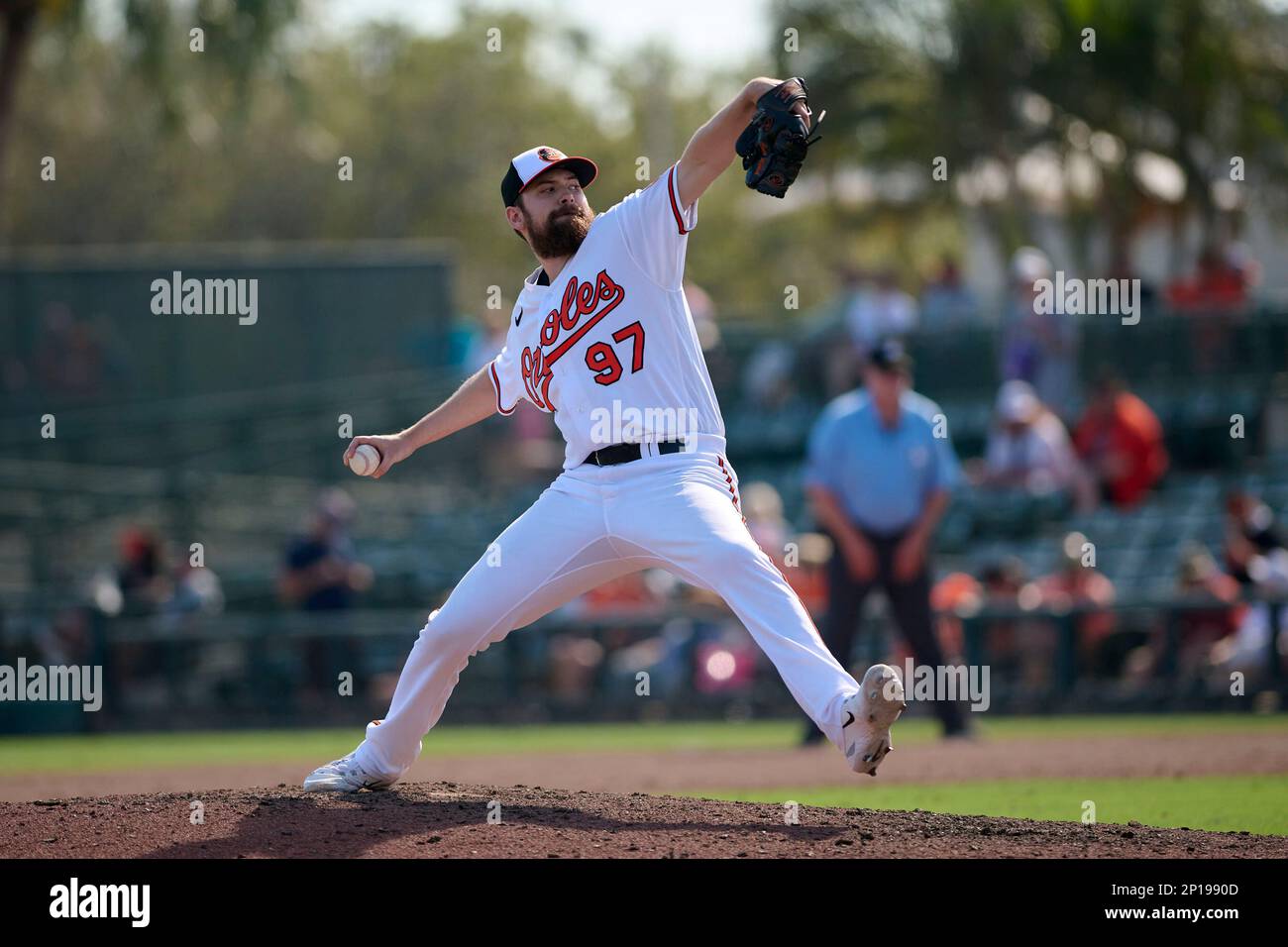 Baltimore Orioles pitcher Cole Uvila (97) during a spring training ...