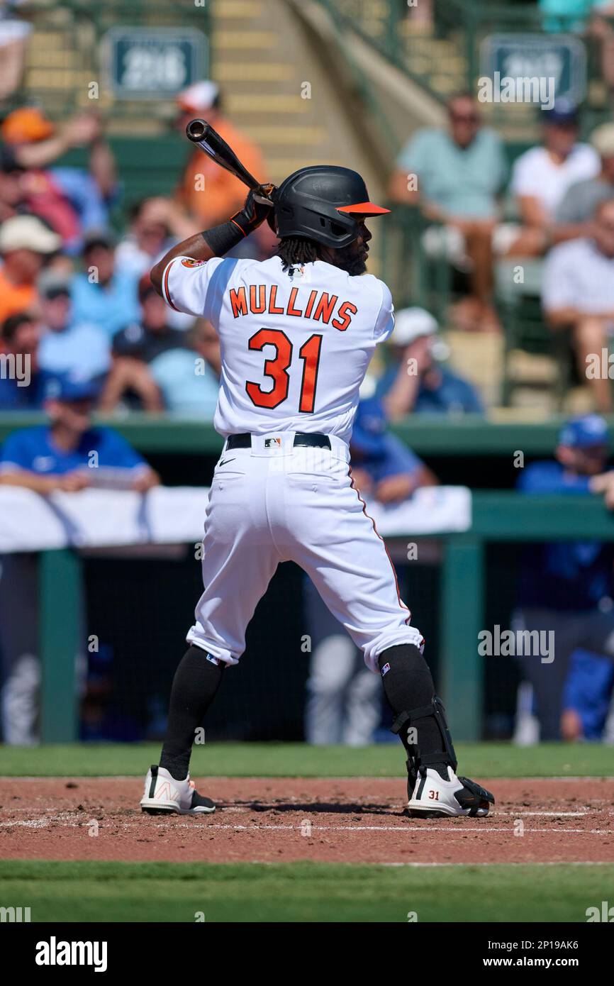 Baltimore Orioles Cedric Mullins (31) bats during a spring training ...