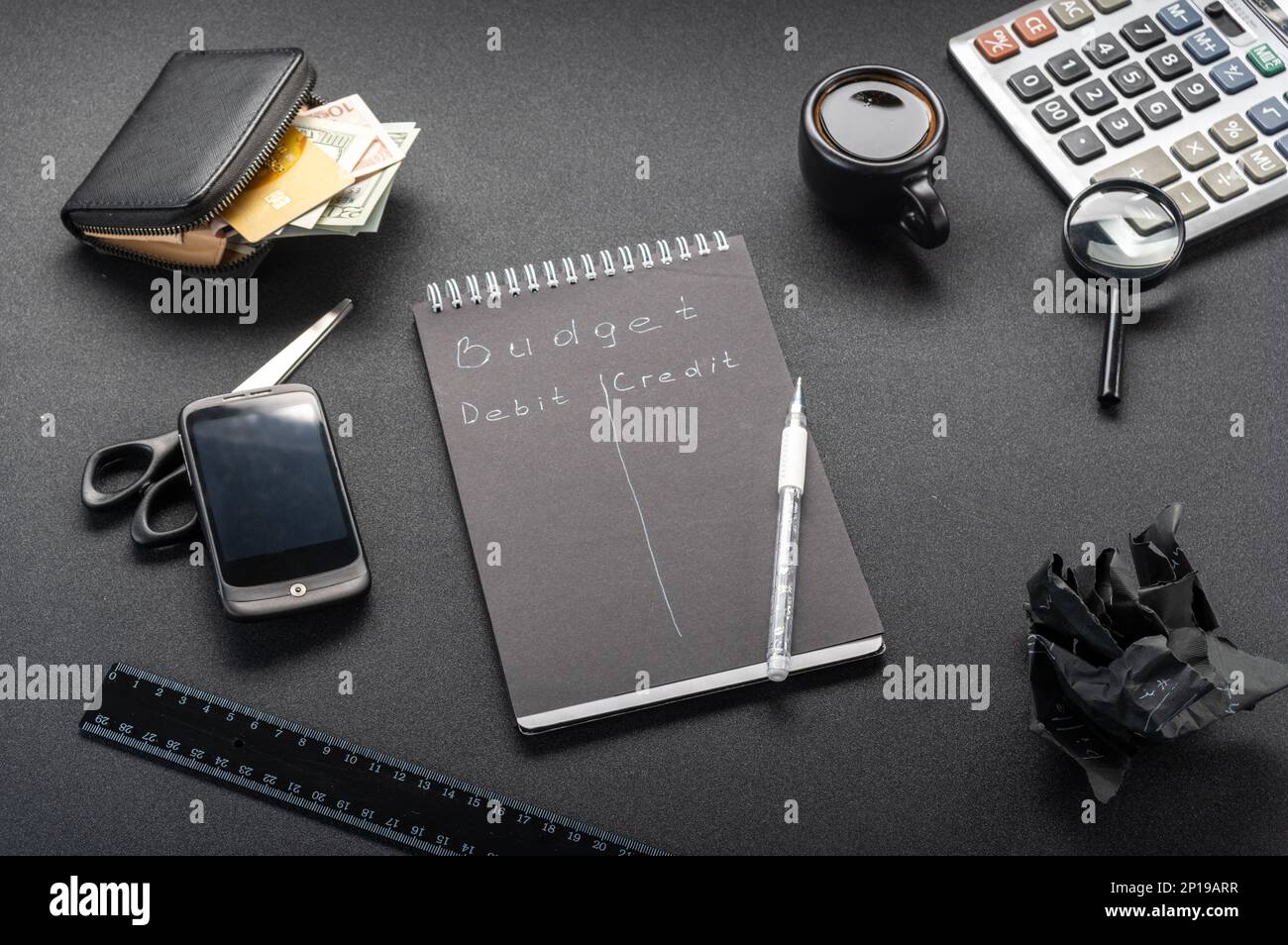 Budget planning. Financial budget and planning. Black objects on a ...