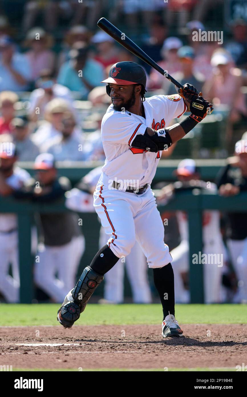 Baltimore Orioles Cedric Mullins (31) bats during a spring training ...