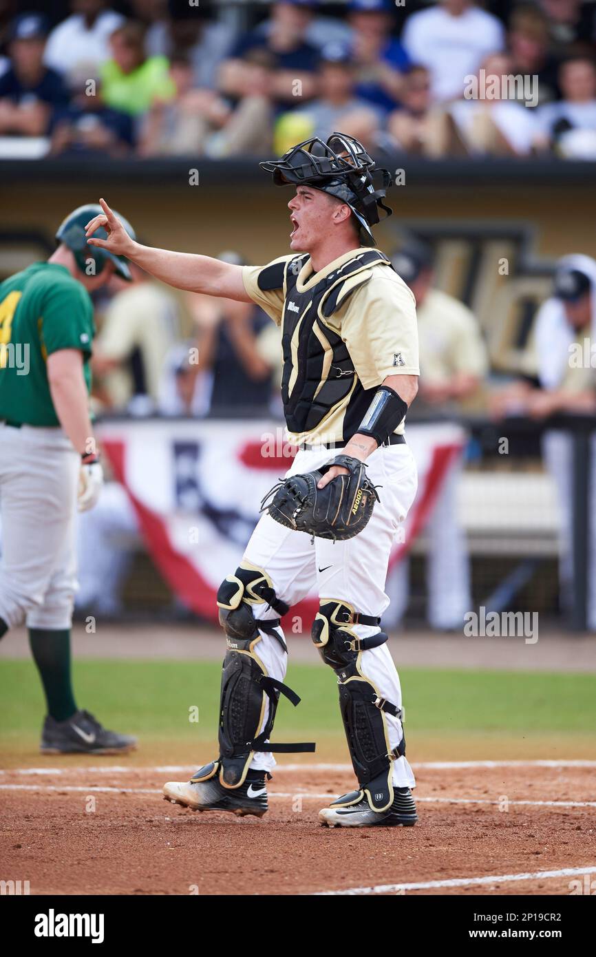 UCF Knights catcher Matt Diorio (14) signals one out during a game ...
