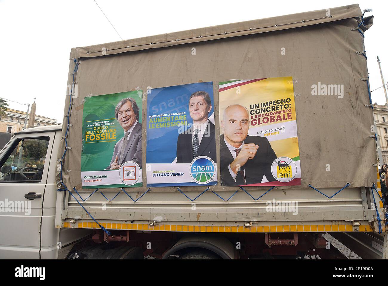 Rome, Italy. 03rd Mar, 2023. Fake posters in favor of the fossil fuel ...