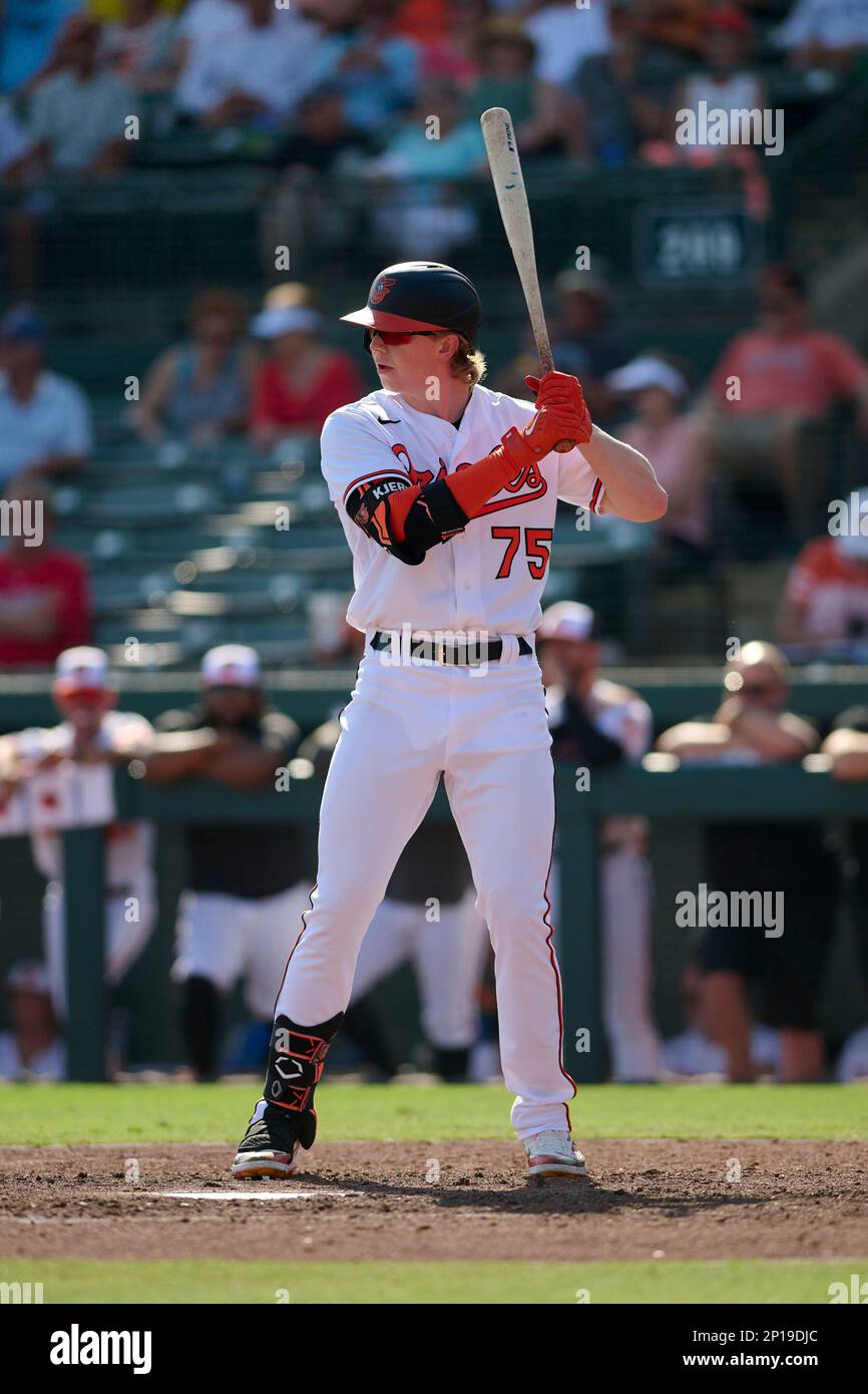 Baltimore Orioles Heston Kjerstad (75) bats during a spring training ...