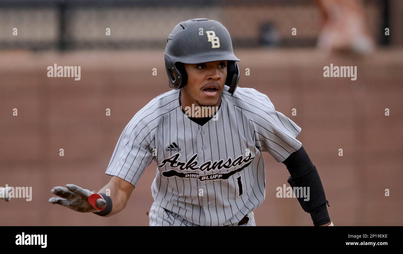 Arkansas-Pine Bluff shortstop Andre Greene (1) bats during an NCAA ...