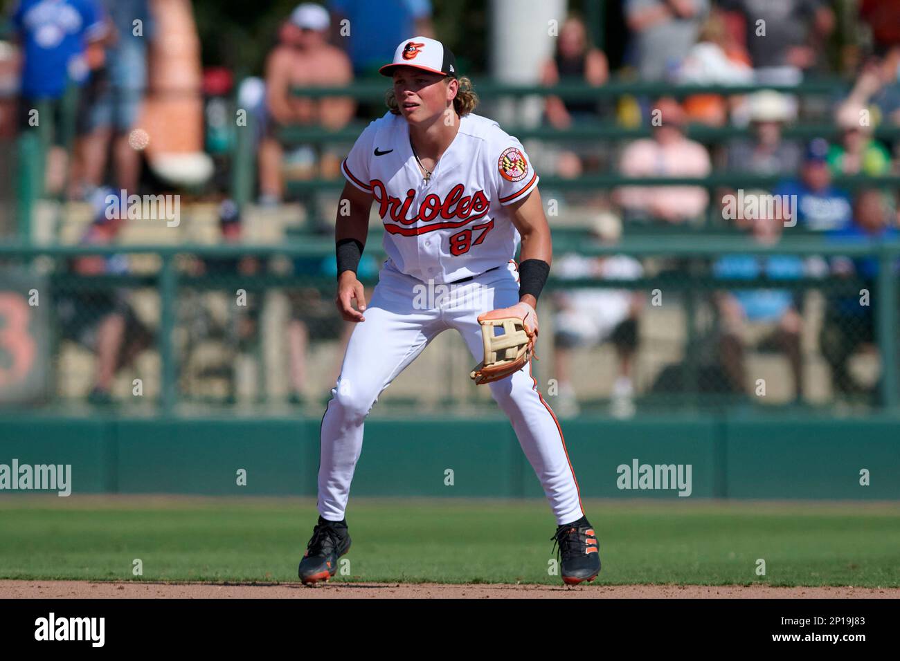 Baltimore Orioles shortstop Jackson Holliday (87) during a spring ...