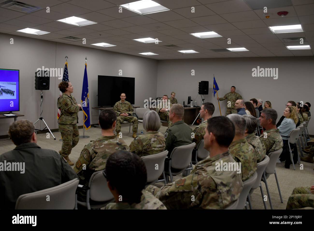 Col. Gloria Field, 301st Mission Support Group commander, addresses her ...