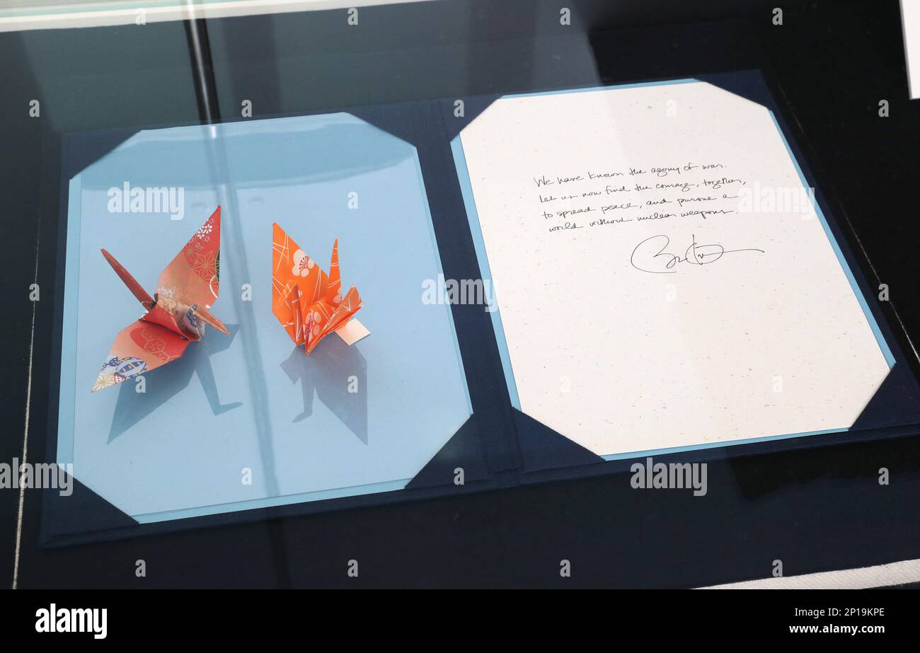 A pair pair of origami pape cranes, hand-made by U.S. President Barack ...