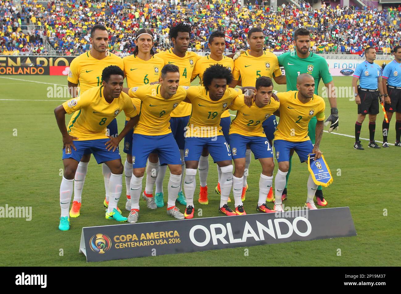 08 JUN 2016: The starting line-up for Brazil poses together before the ...